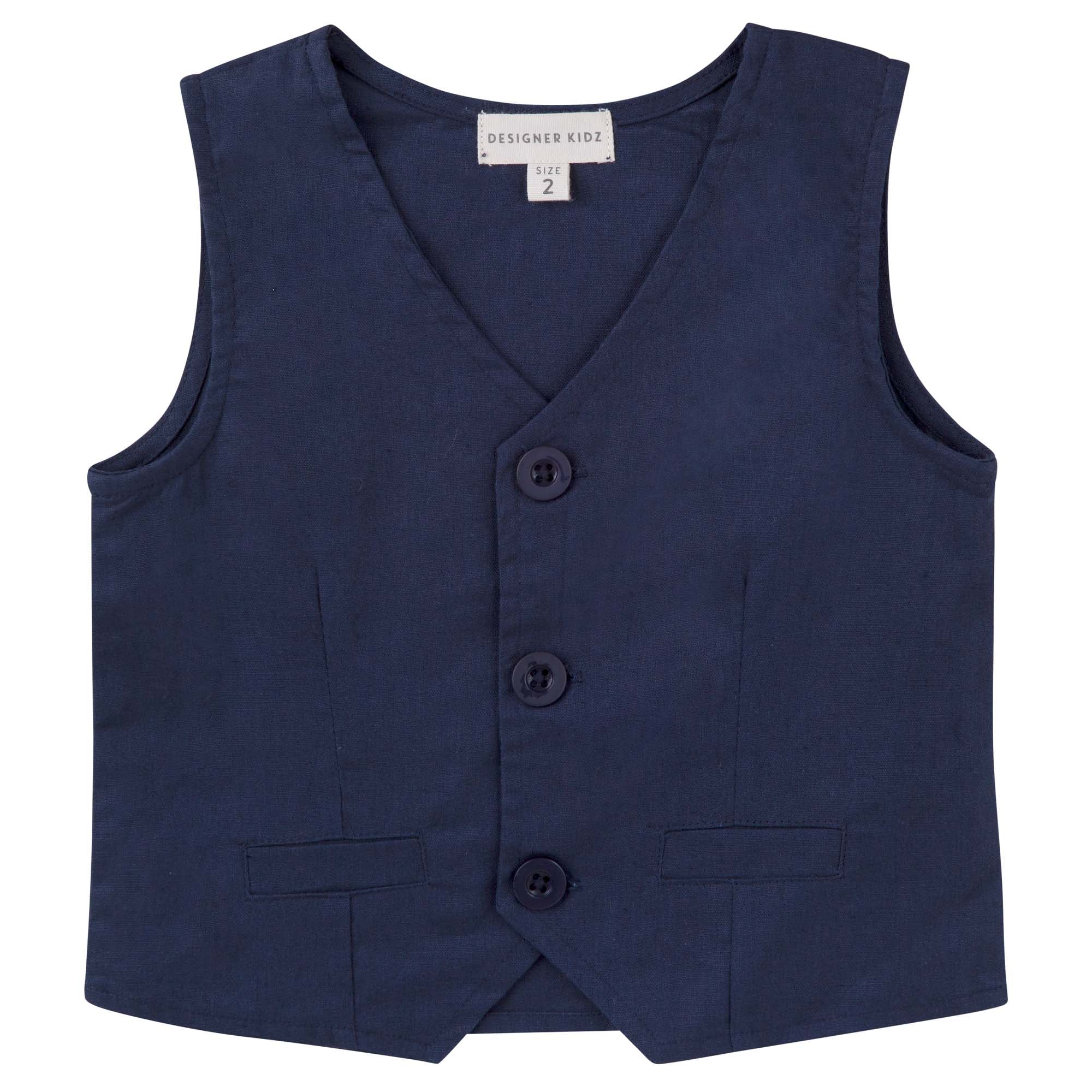 Finley Linen Vest - Navy - Designer Kidz